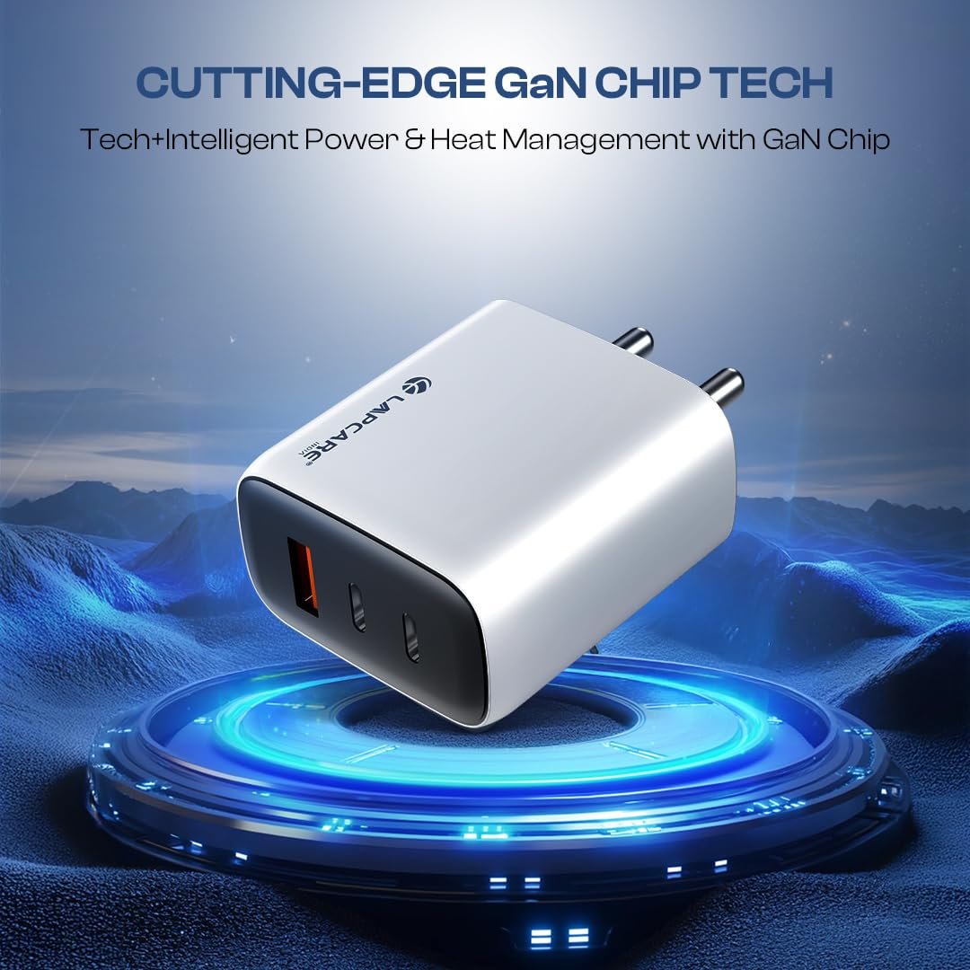 Lapcare Thumby Trio 65W GaN Charger with Type-C Cable, 3 Ports, 2 Type ...