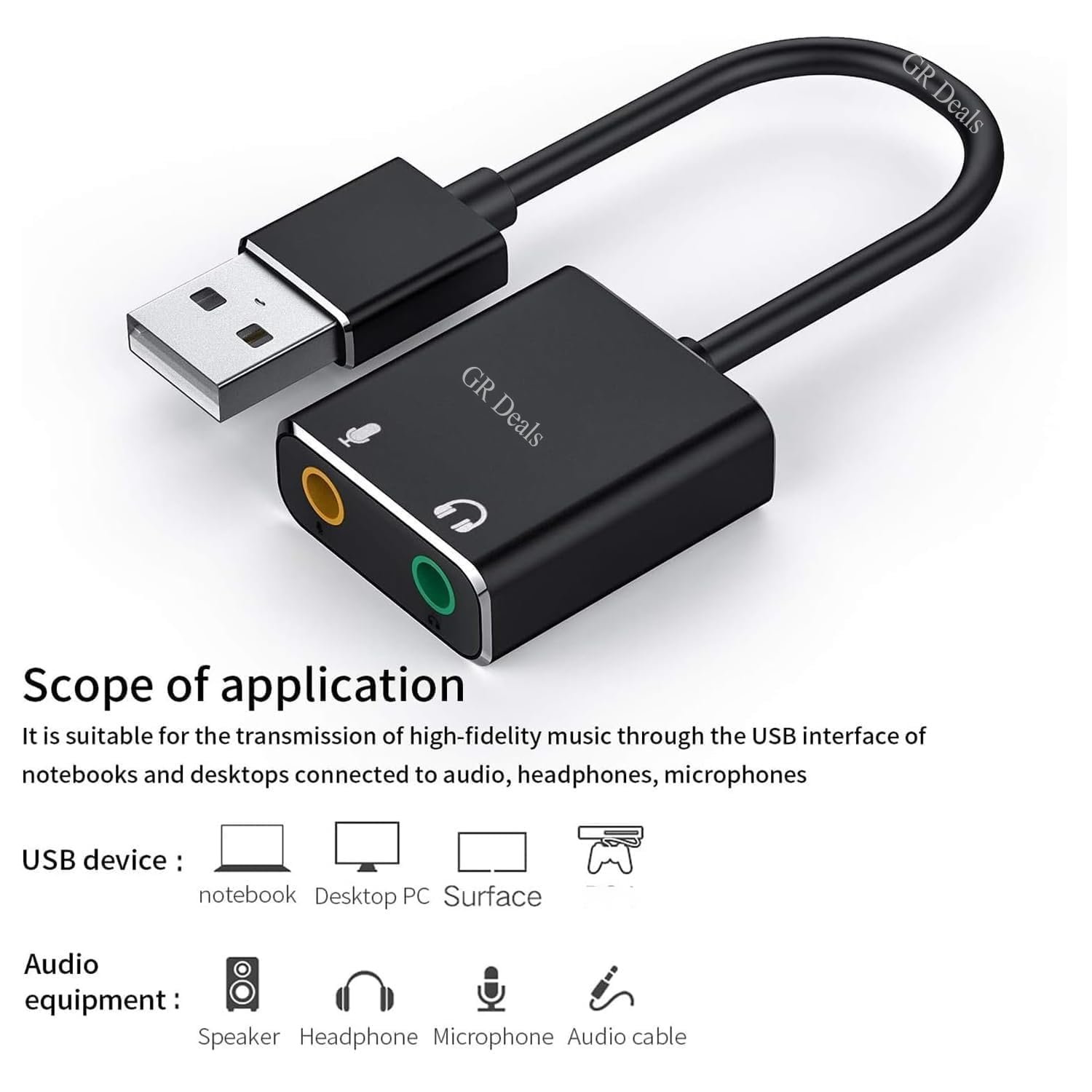 GR Deals 7.1 Channel USB External Sound Card, USB to 3.5mm Jack Audio ...