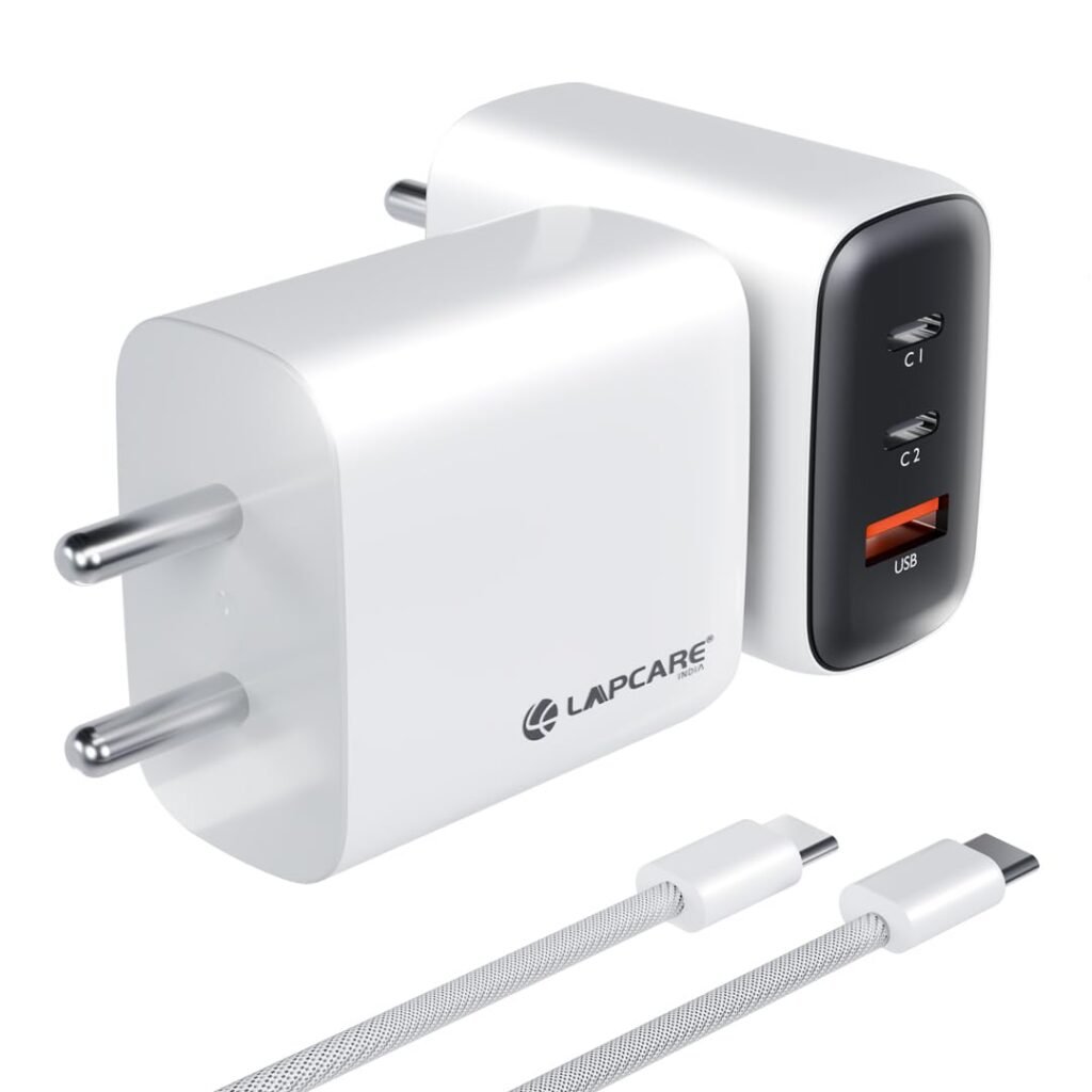 Lapcare Thumby Trio 65W GaN Charger with Type-C Cable, 3 Ports, 2 Type ...